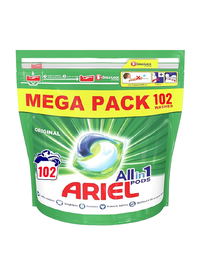 Ariel All-in-1 Pod's Washing Detergent Capsules 102 Washes Regular